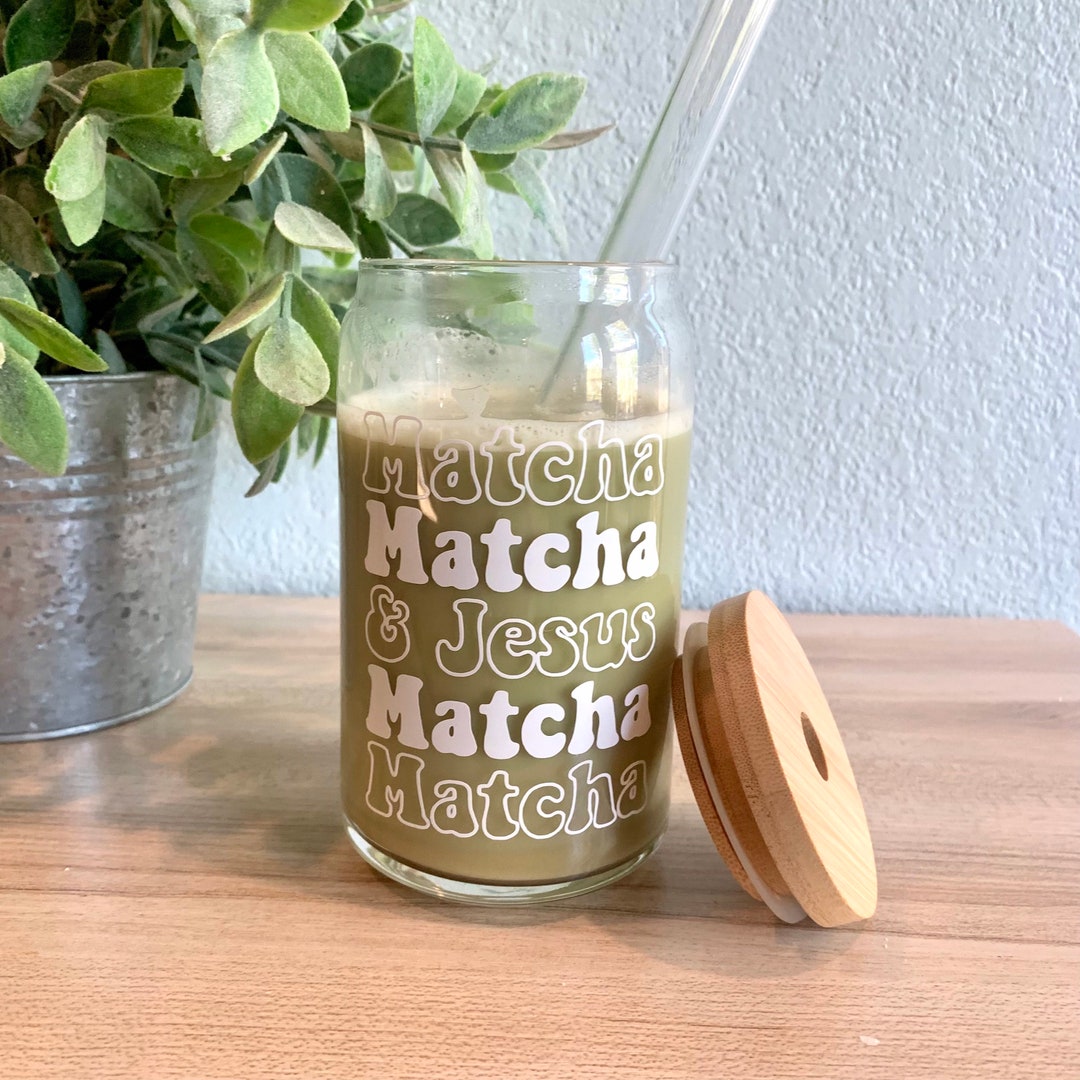Matcha Glass Cup, Matcha and Jesus, Matcha Tea Mug, Christian Mug ...