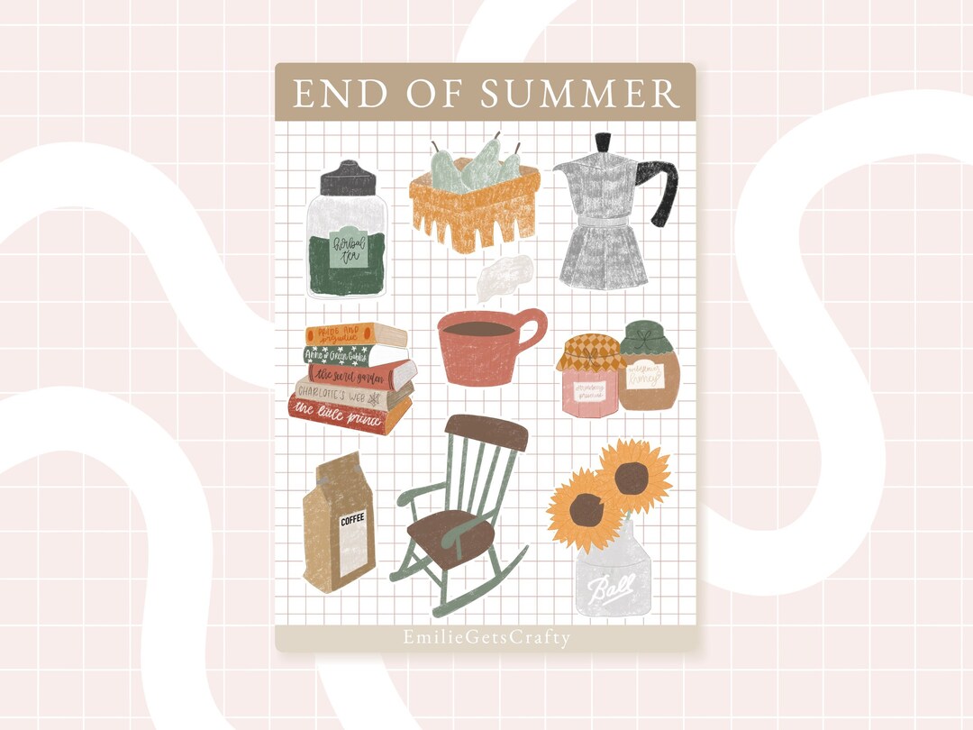 End of Summer Sticker Sheet, Late Summer Stickers, Cottagecore Sticker ...