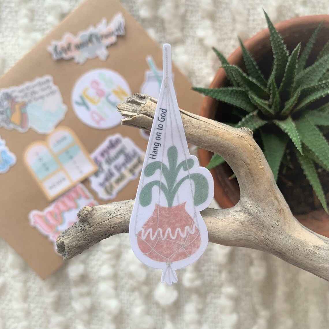 Hanging Plant Sticker House Plant Sticker Hang on to God - Etsy