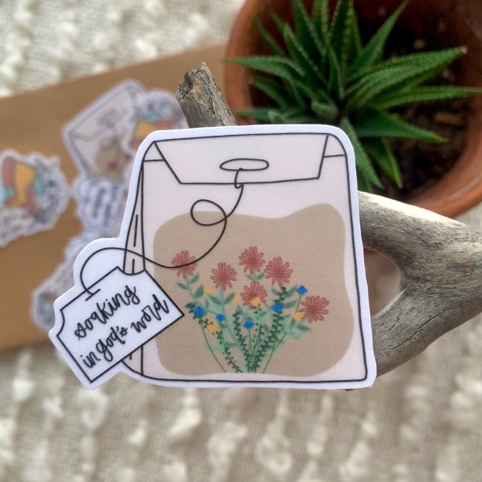 Tea Sticker Tea Bag Vinyl Sticker Christian Stickers Flower - Etsy