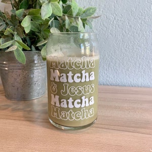 Matcha Glass Cup, Matcha and Jesus, Matcha Tea Mug, Christian Mug ...
