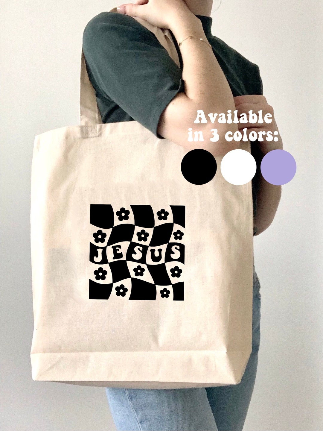Checkered Tote Bag Jesus Tote Bag Retro Checkered Bag - Etsy