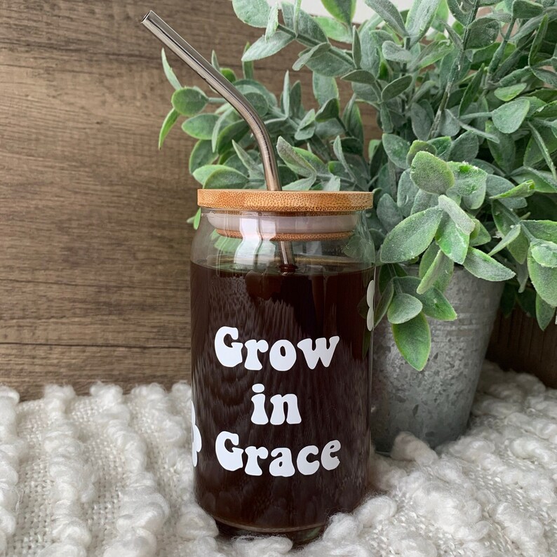 Grow in Grace Flowers Beer Can Glass Retro Flower Can Glass | Etsy