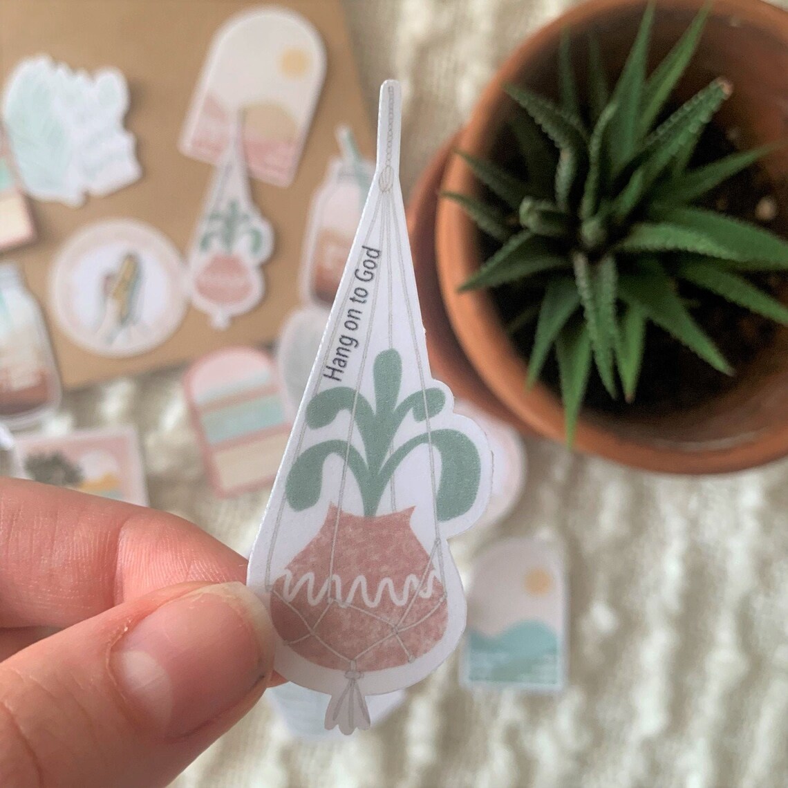 Hanging Plant Sticker House Plant Sticker Hang on to God - Etsy