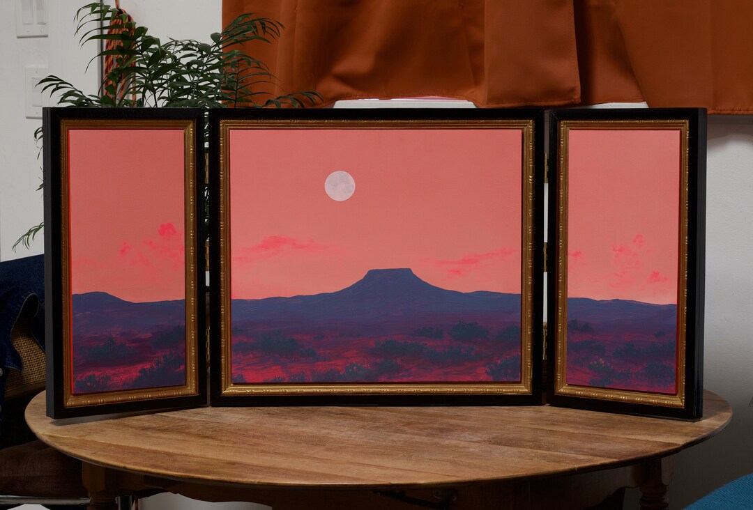 Retablo No.3 Triptych Oil Painting in Handmade Wooden Cabinet With Floral Motif - Etsy