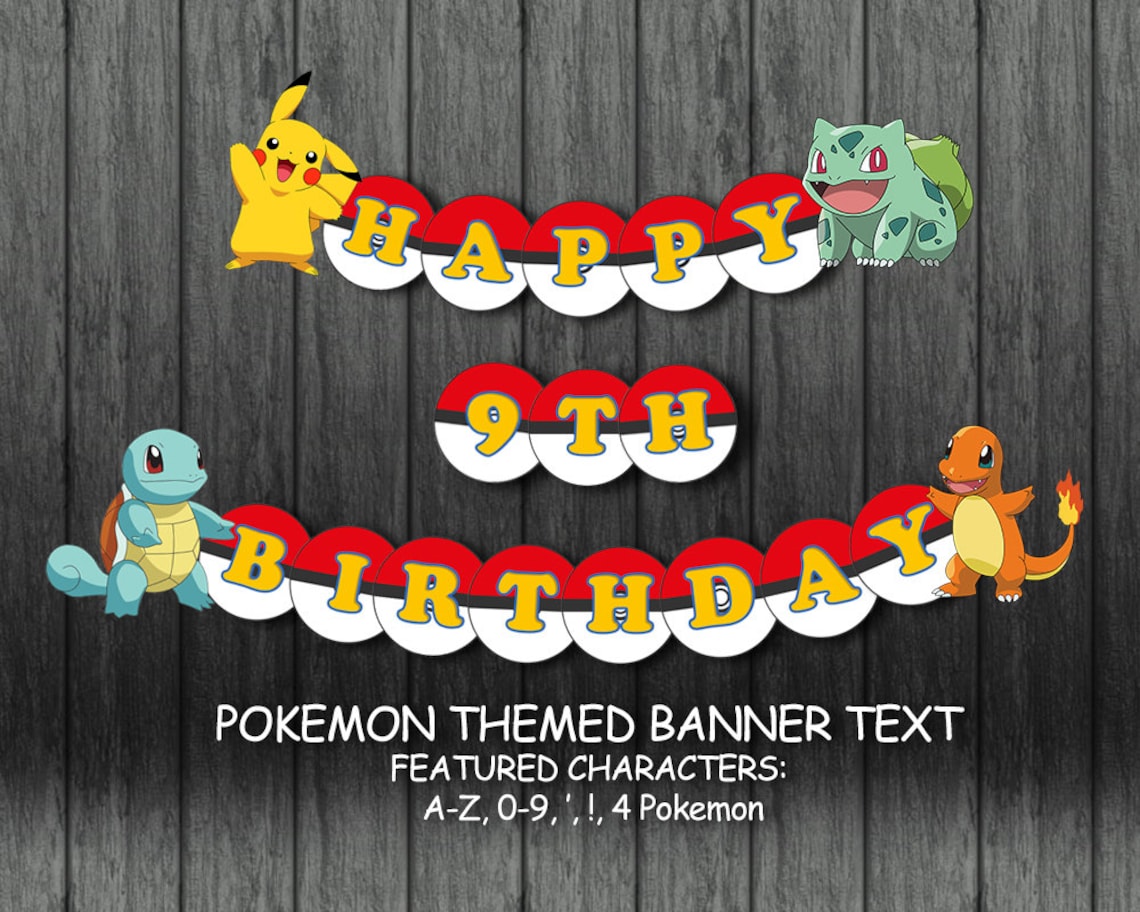 Pokemon Themed Banner Text / Anime / Party Favors/ Invitation / Instant ...