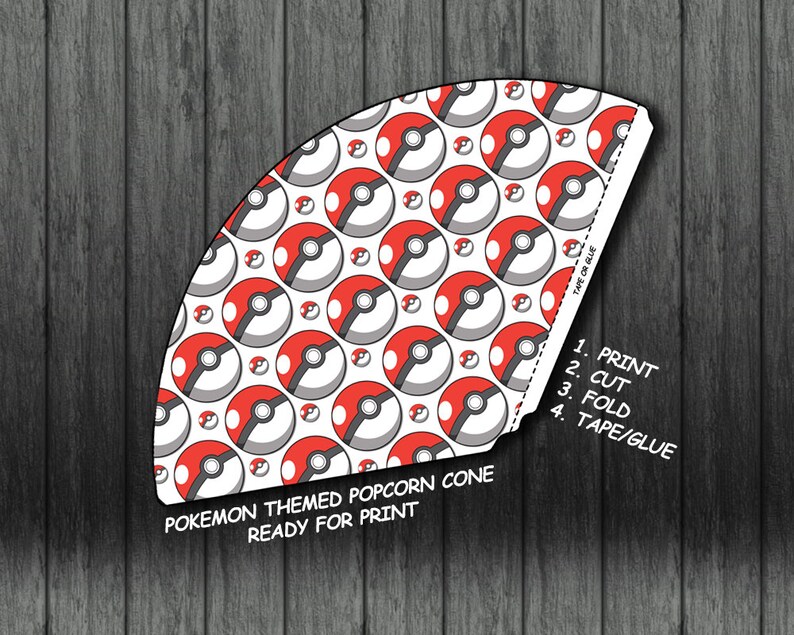 Pokemon Pokeball Popcorn Cone / Anime / Invitation / Instant Digital ...