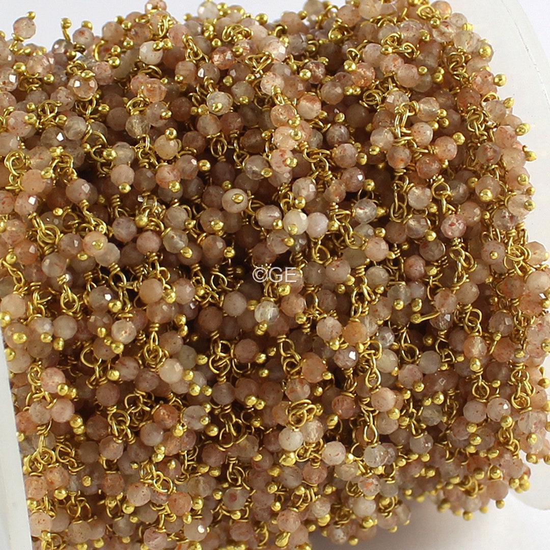 Peach Moonstone Cluster Rosary Chain, 2MM Peach Moonstone Dangling Wire ...