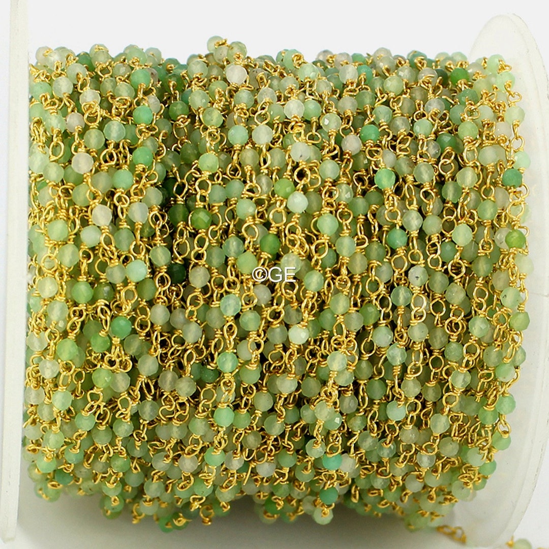 Natural Chrysoprase Rosary Chain, 2mm Wire Wrapped Chrysoprase Beaded ...