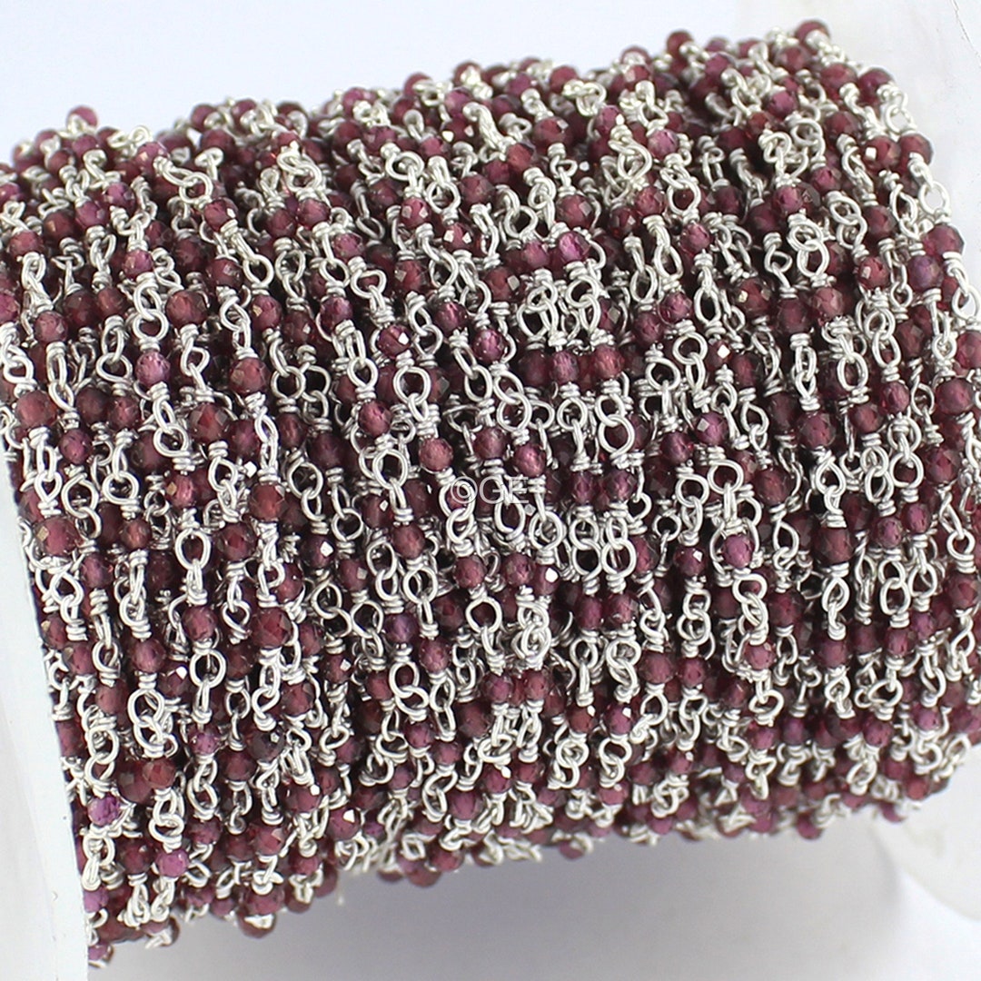 Garnet Gemstone Rosary Chains, 2mm Garnet Wire Wrapped Beaded Chain in ...
