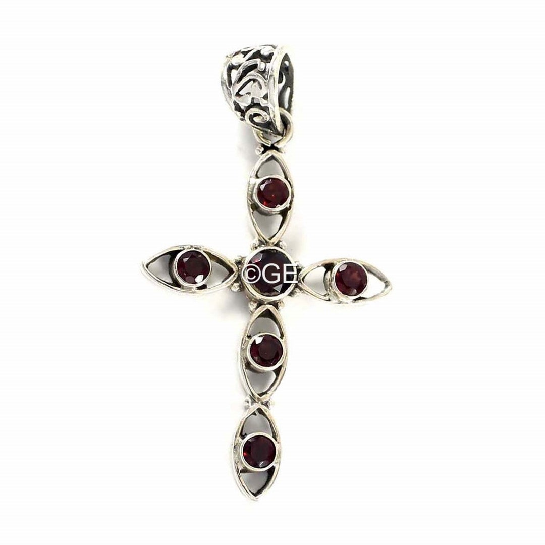 Natural Garnet Cross Pendant, Holy Cross Pendant, Statement Pendant ...