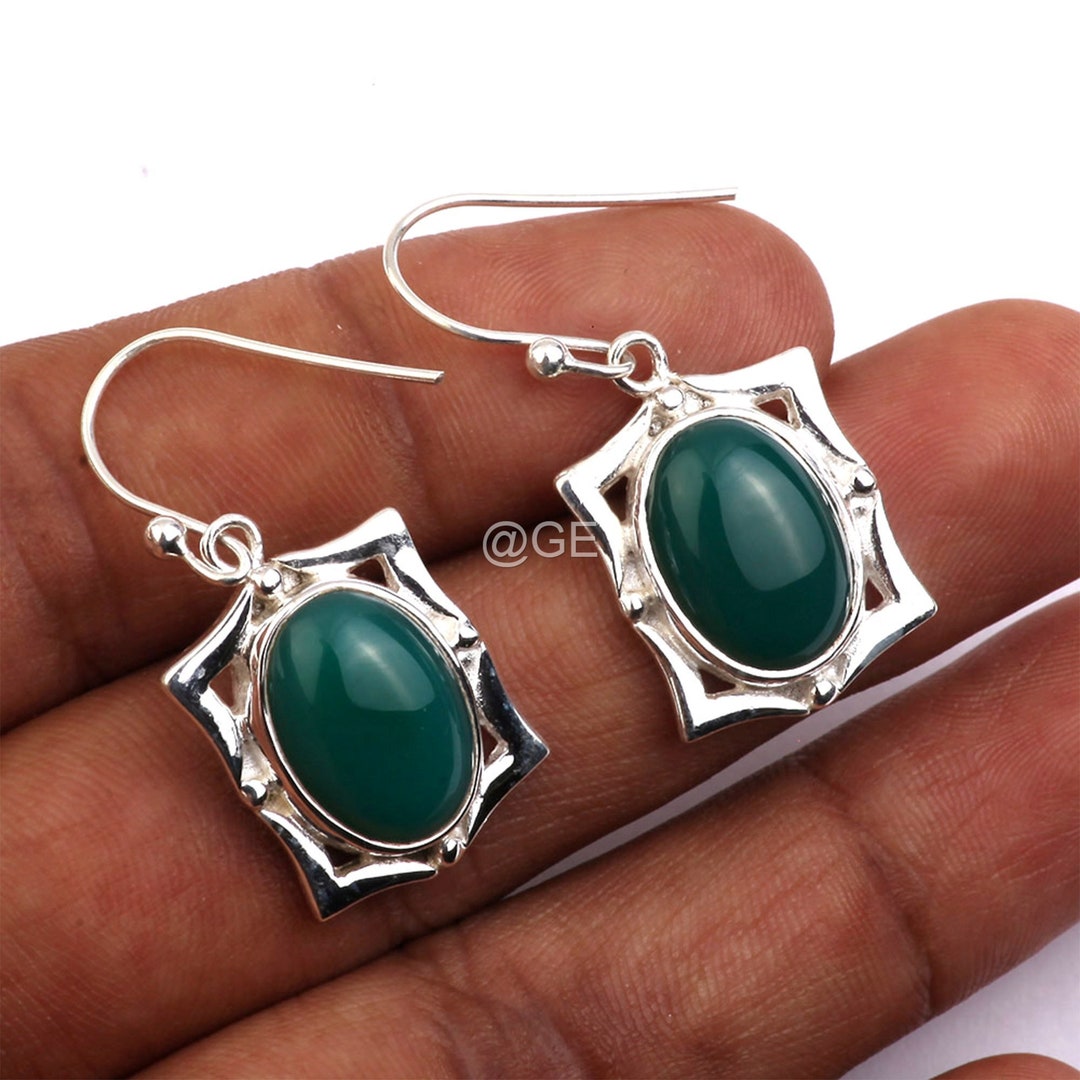 Green Onyx Earring 925 Sterling Solid Silver Earring Green - Etsy