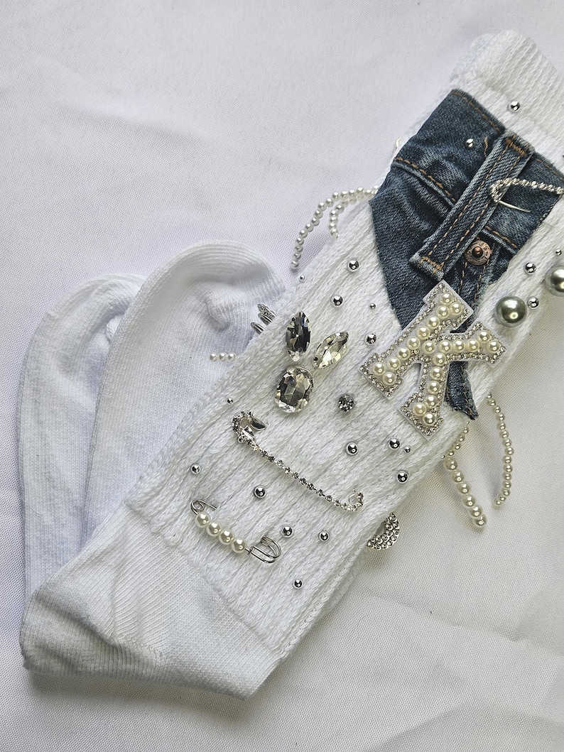 Denim Junk Charm Slouch Socks: Personalized Initial Socks - Etsy
