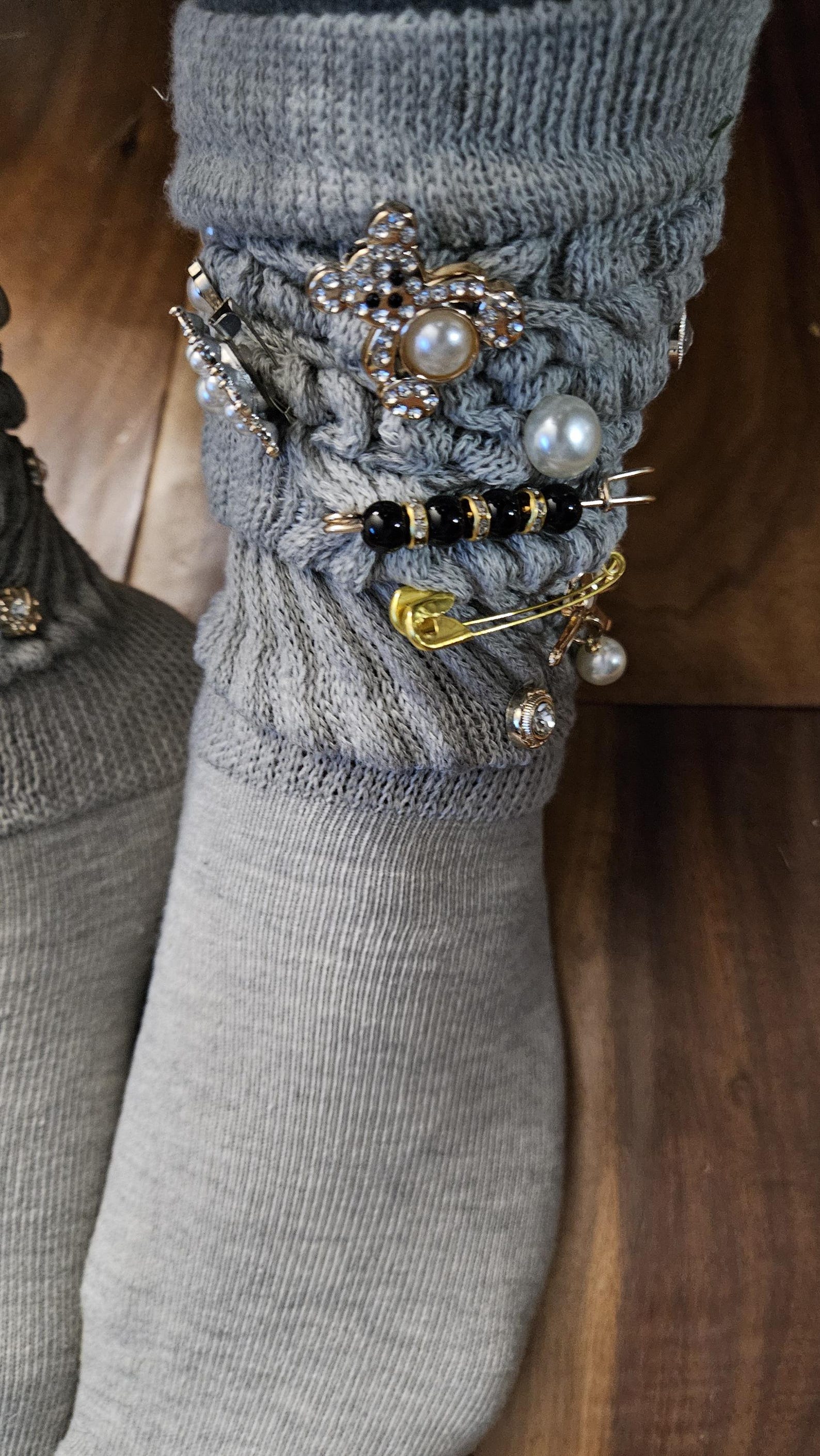 Junk Socks Charm Slouch Socks: Gray Knitted Cotton Blend, Size 9-11 - Etsy
