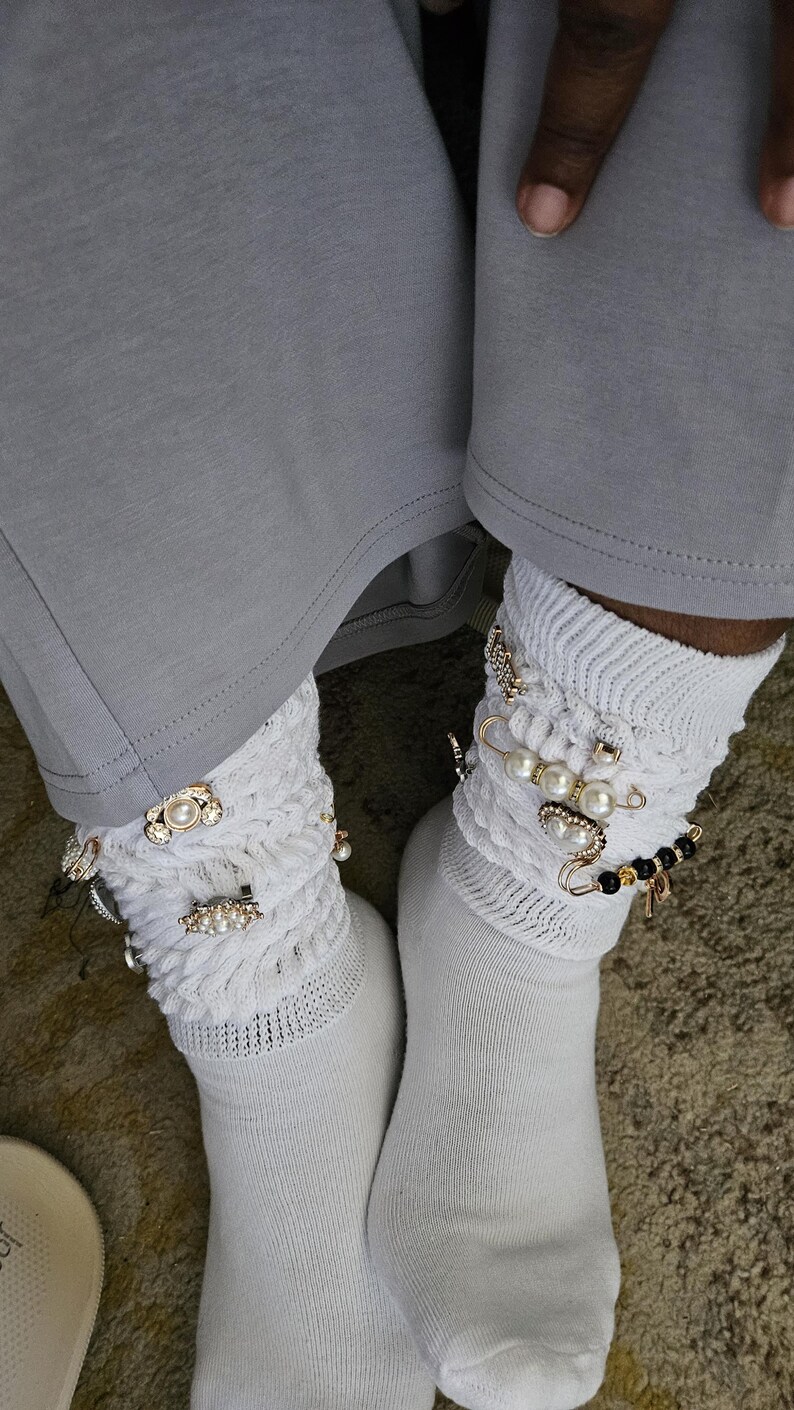 Junk Charm Slouch Socks: White Cotton Blend Socks, Size 9-11 - Etsy