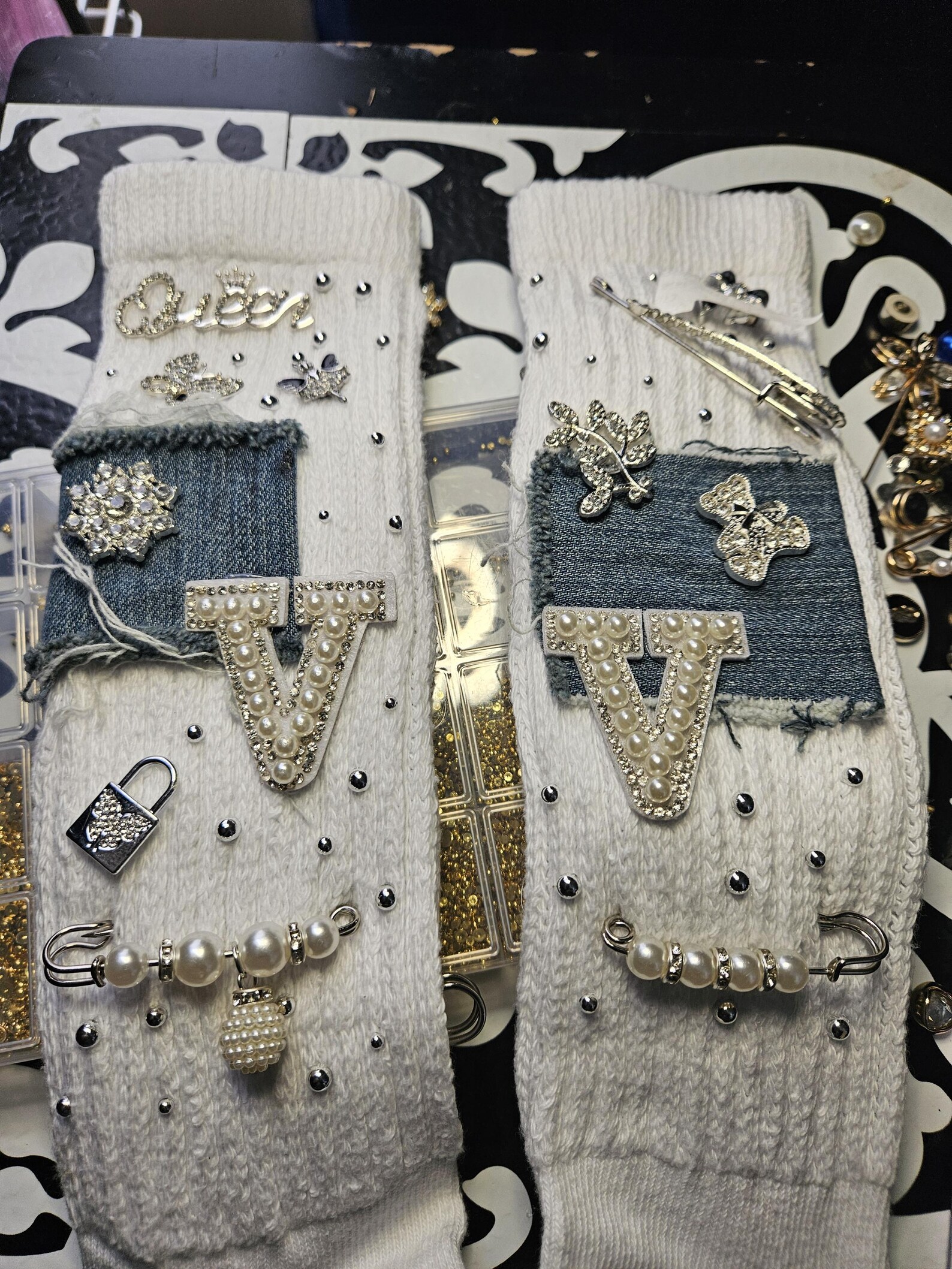 Denim Junk Charm Slouch Socks: Personalized Initial Socks - Etsy