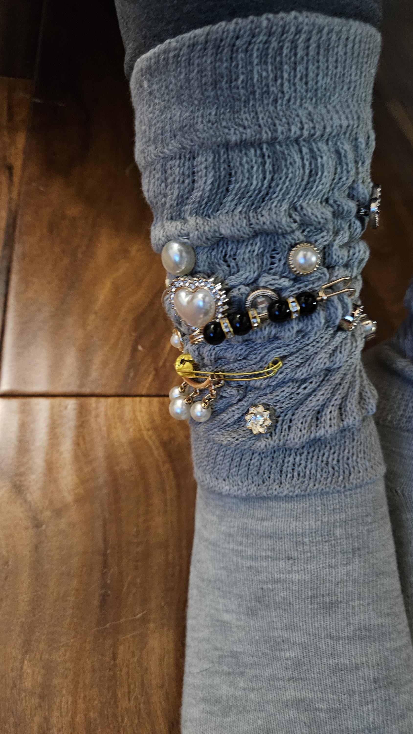 Junk Socks Charm Slouch Socks: Gray Knitted Cotton Blend, Size 9-11 - Etsy