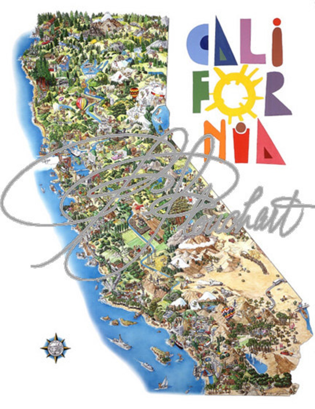 Illustrated California Color Poster - Etsy