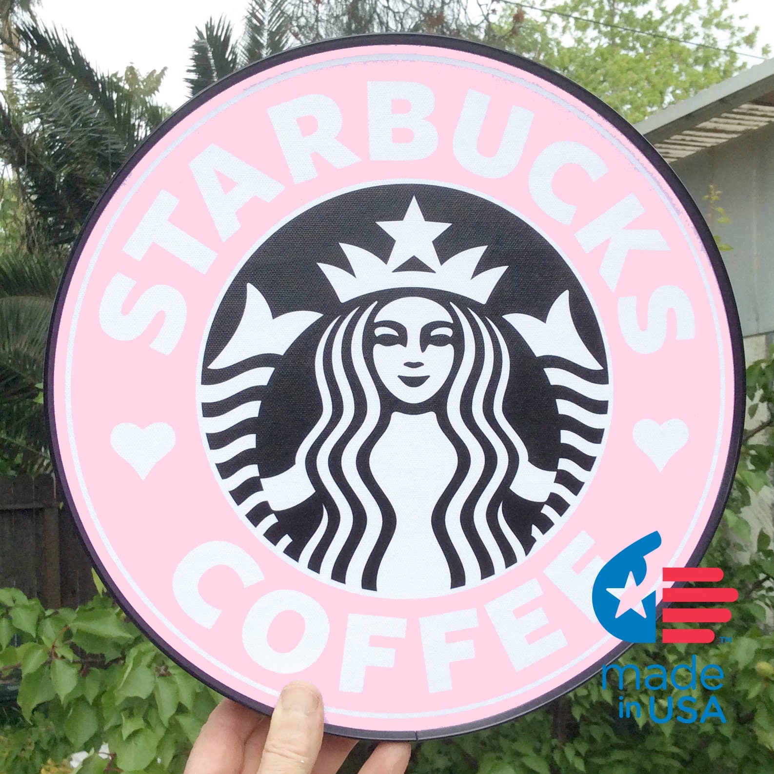 Starbucks Coffee Pink/black Logo With Hearts, as a Framed Round Poster ...
