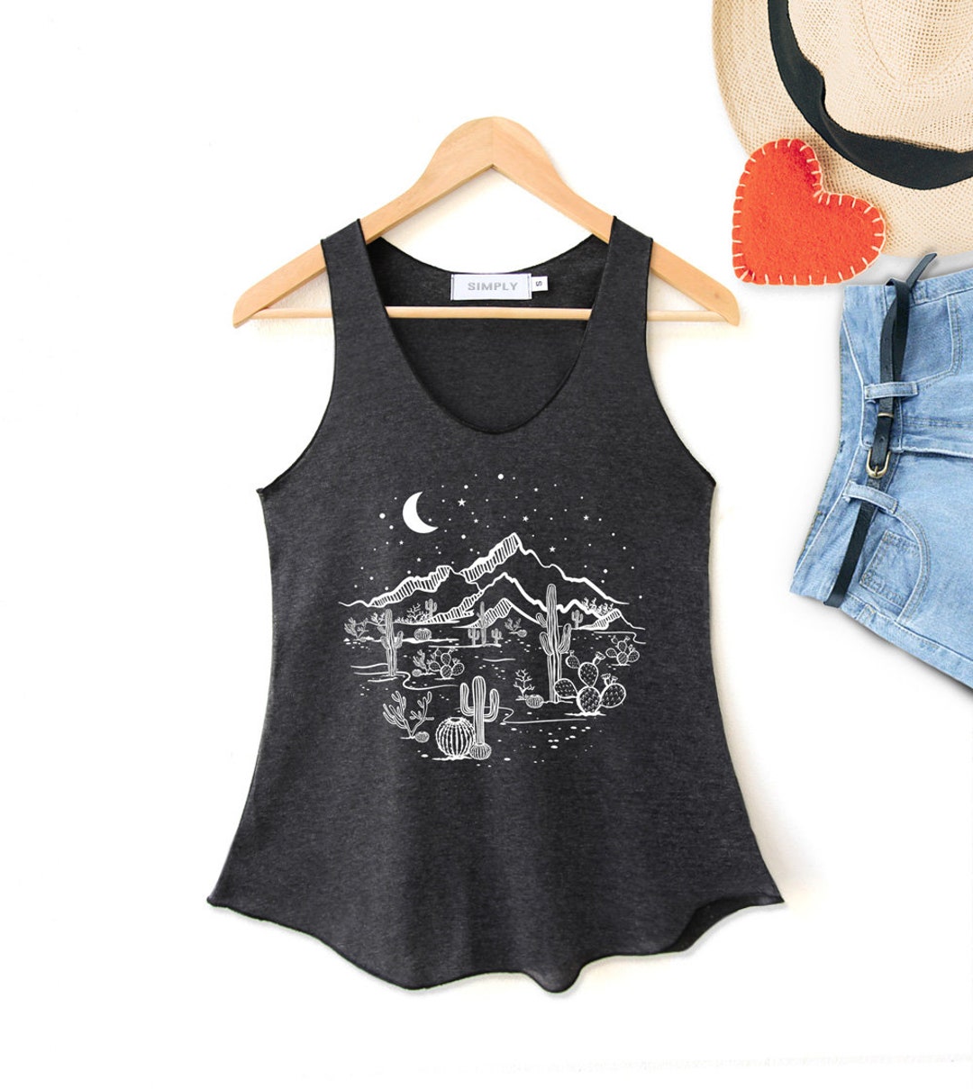 Desert Starry Night Tank Top: Cactus Graphic Shirt - Etsy
