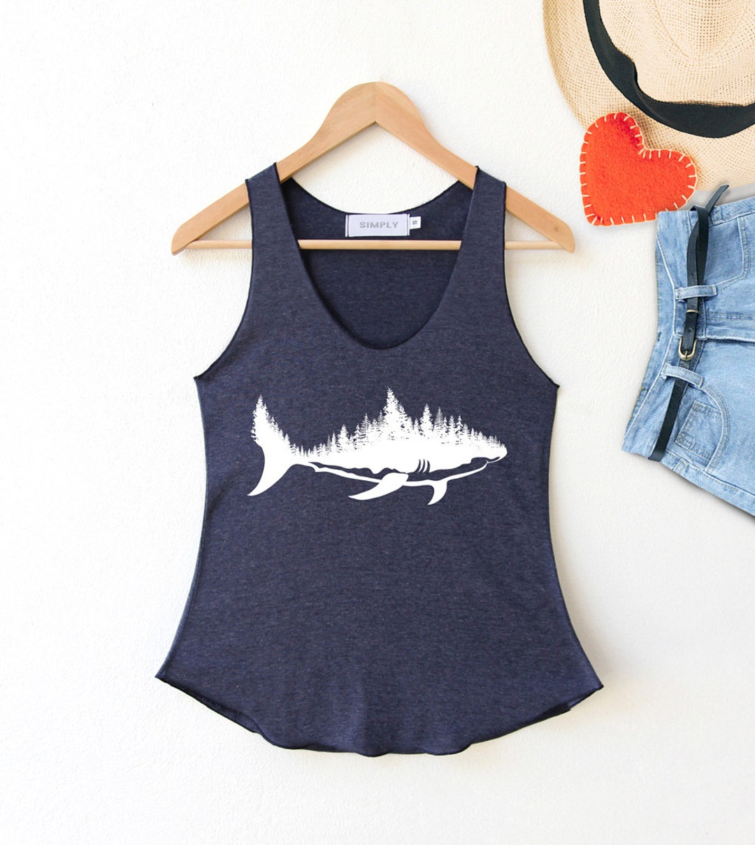 Fish Shirt Shark Tank Top Fish and Forest Tank Top Clothing Tank Top ...