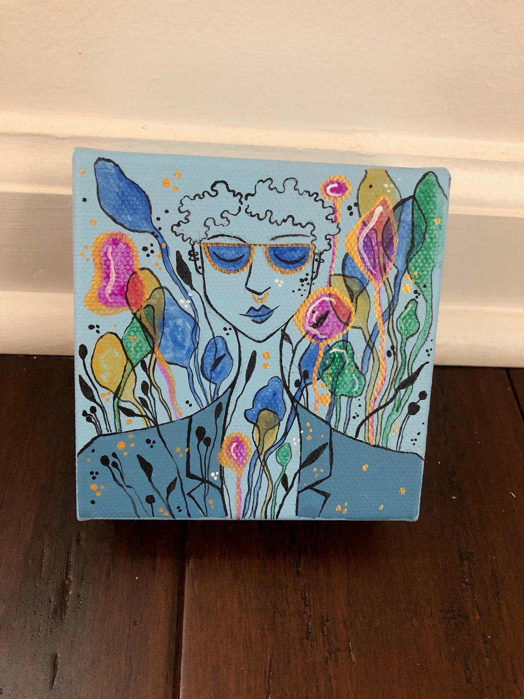 Blue Shades - Original Painting on 4 by 4” Canvas - Etsy