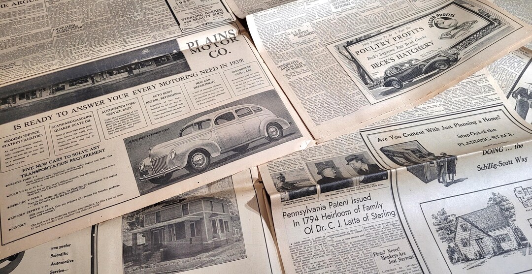 1930's Vintage News Papers. Advertisements/scrapbooking/junk Journal ...