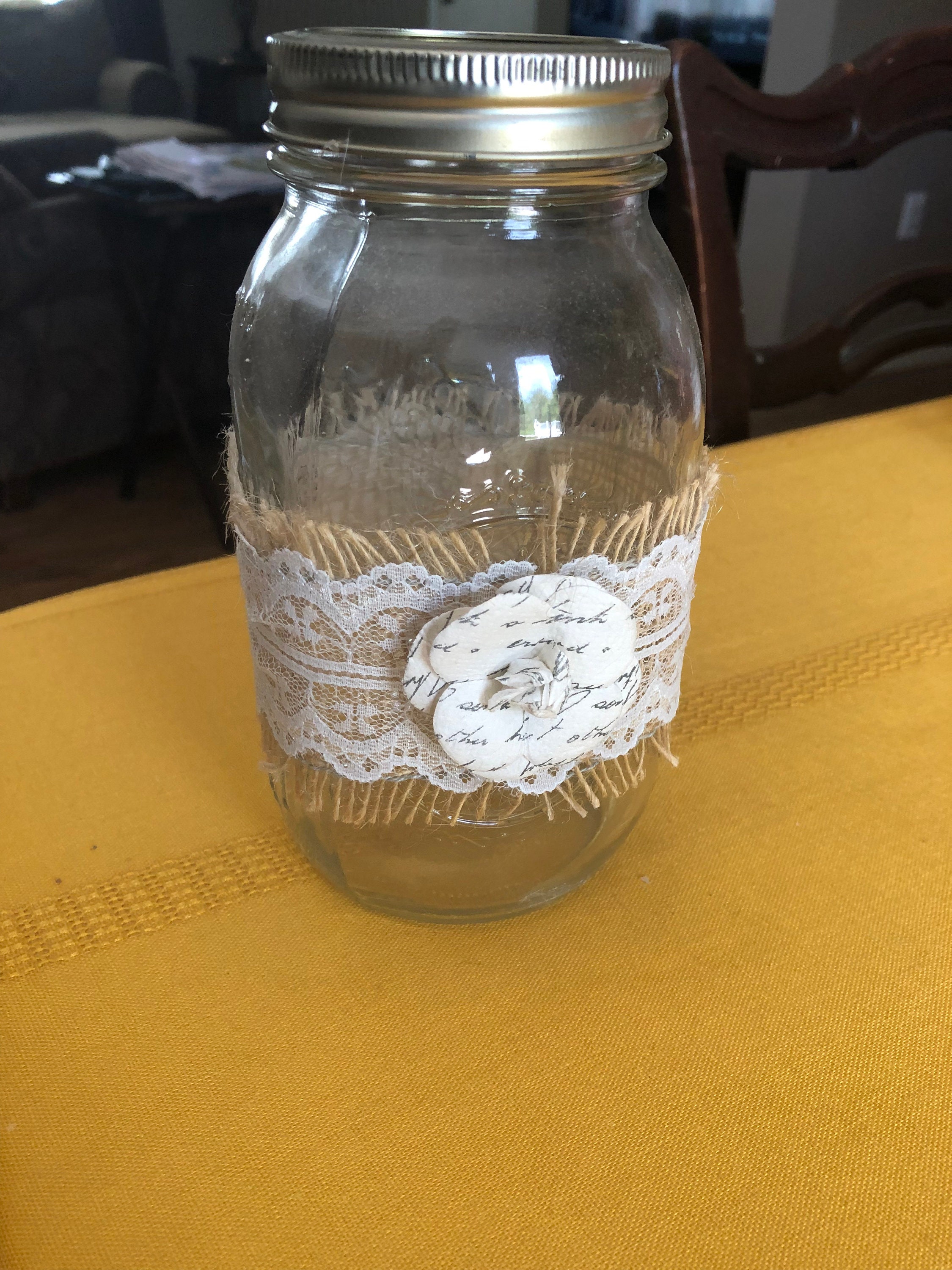 Burlap and Lace Mason Jar - Etsy.de