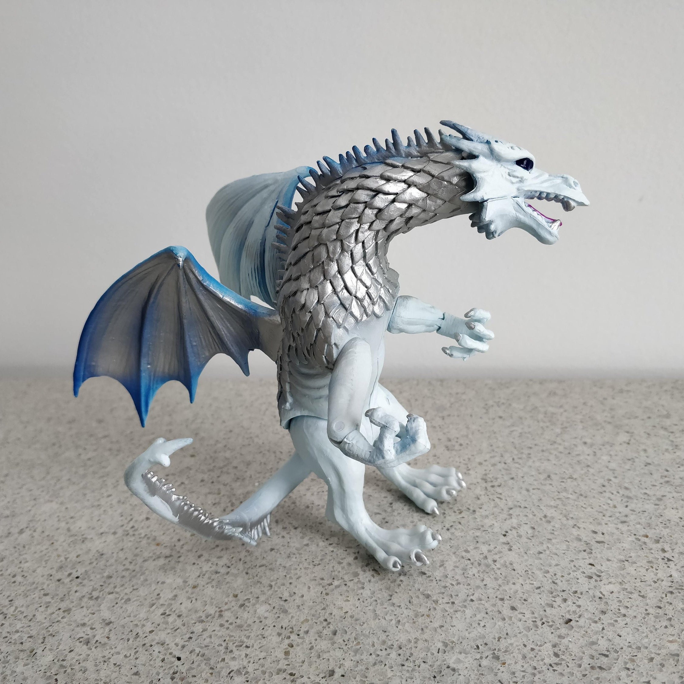 Vintage Blue White and Silver Dragon With Movable Parts 7 Hard Plastic ...