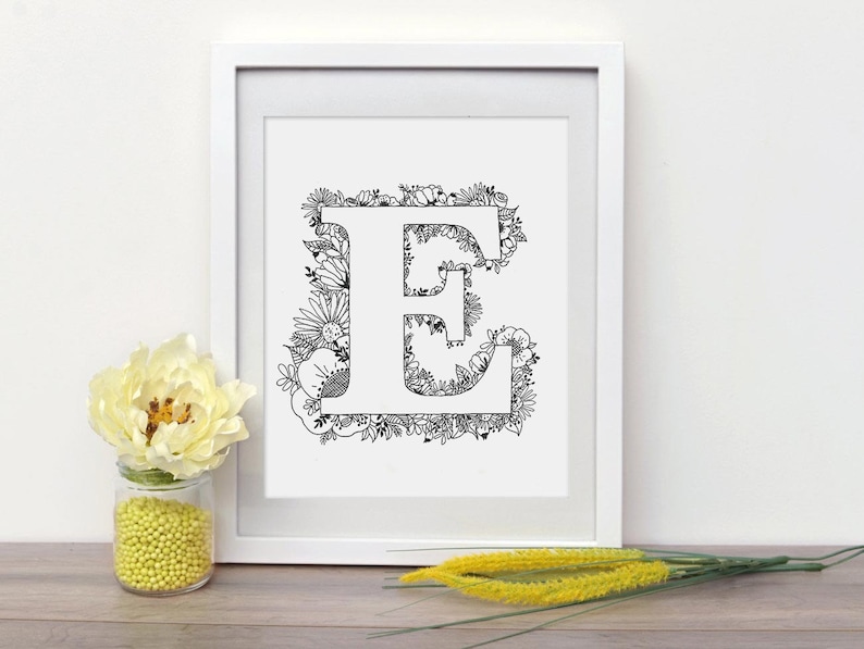 Letter E Monogram Printable Monogram Print Nursery | Etsy