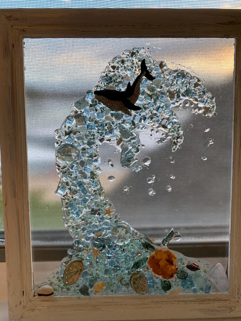 Whale in Ocean Glass Art Resin for Decor 11.5”x9.5” - Etsy
