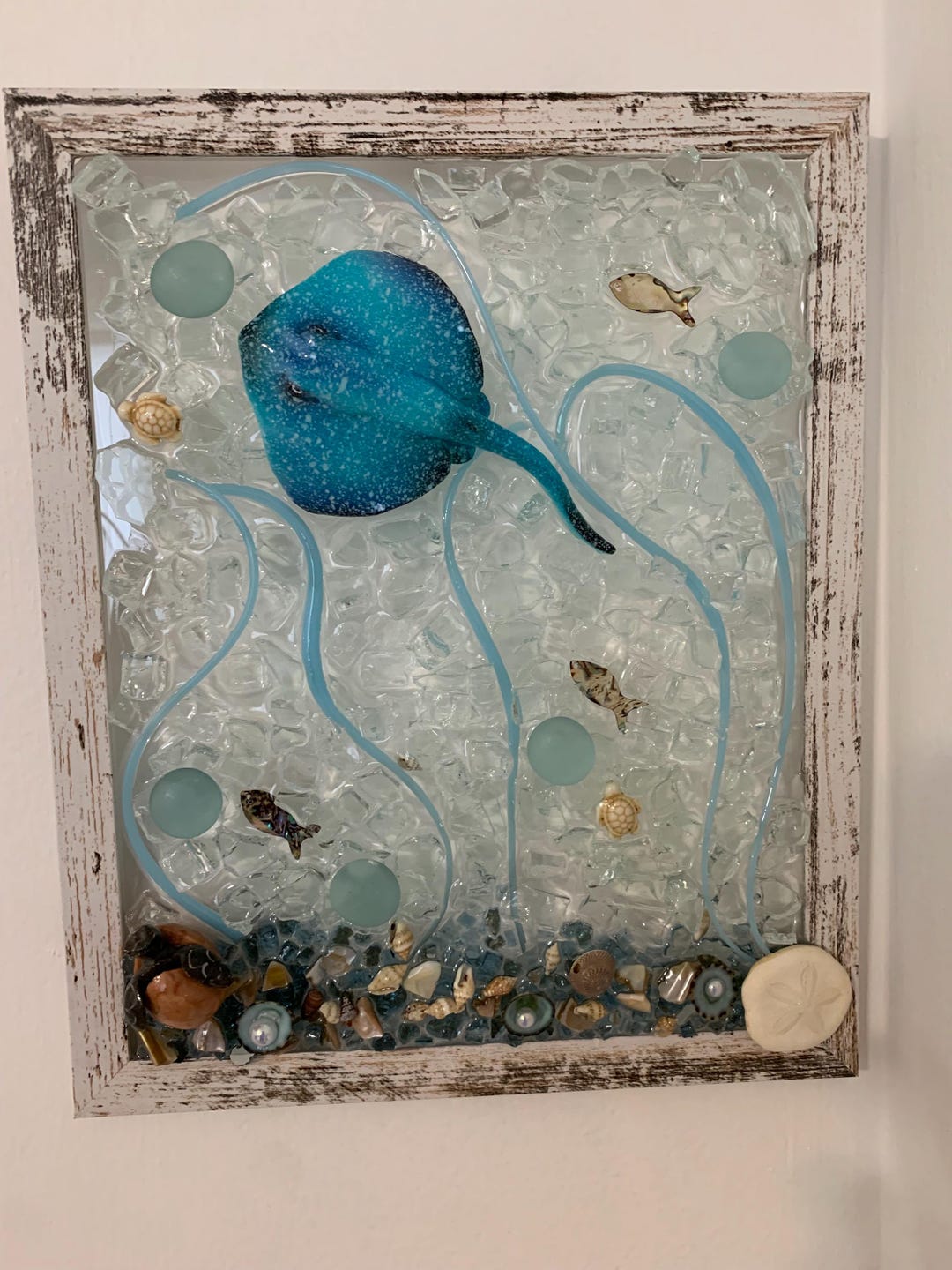 Beautiful Under the Sea Blue Stingray Theme 11”x9” Sun Catcher Art ...