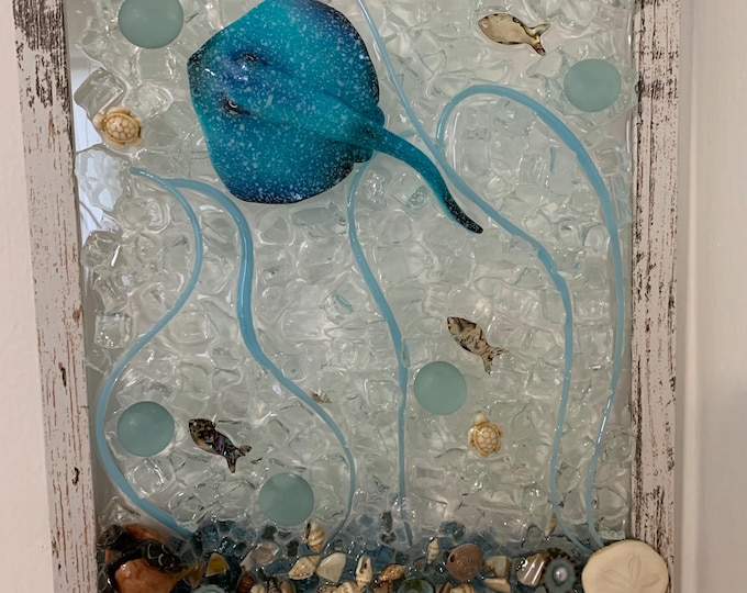 Beautiful Under the Sea Blue Stingray Theme 11”x9” Sun Catcher Art ...