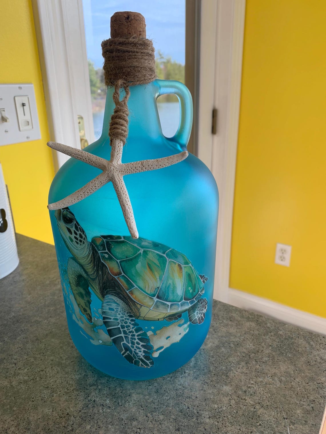 Large Sea Turtle Sea Glass Jug Art for Decor or Sea Glass, Coins ...