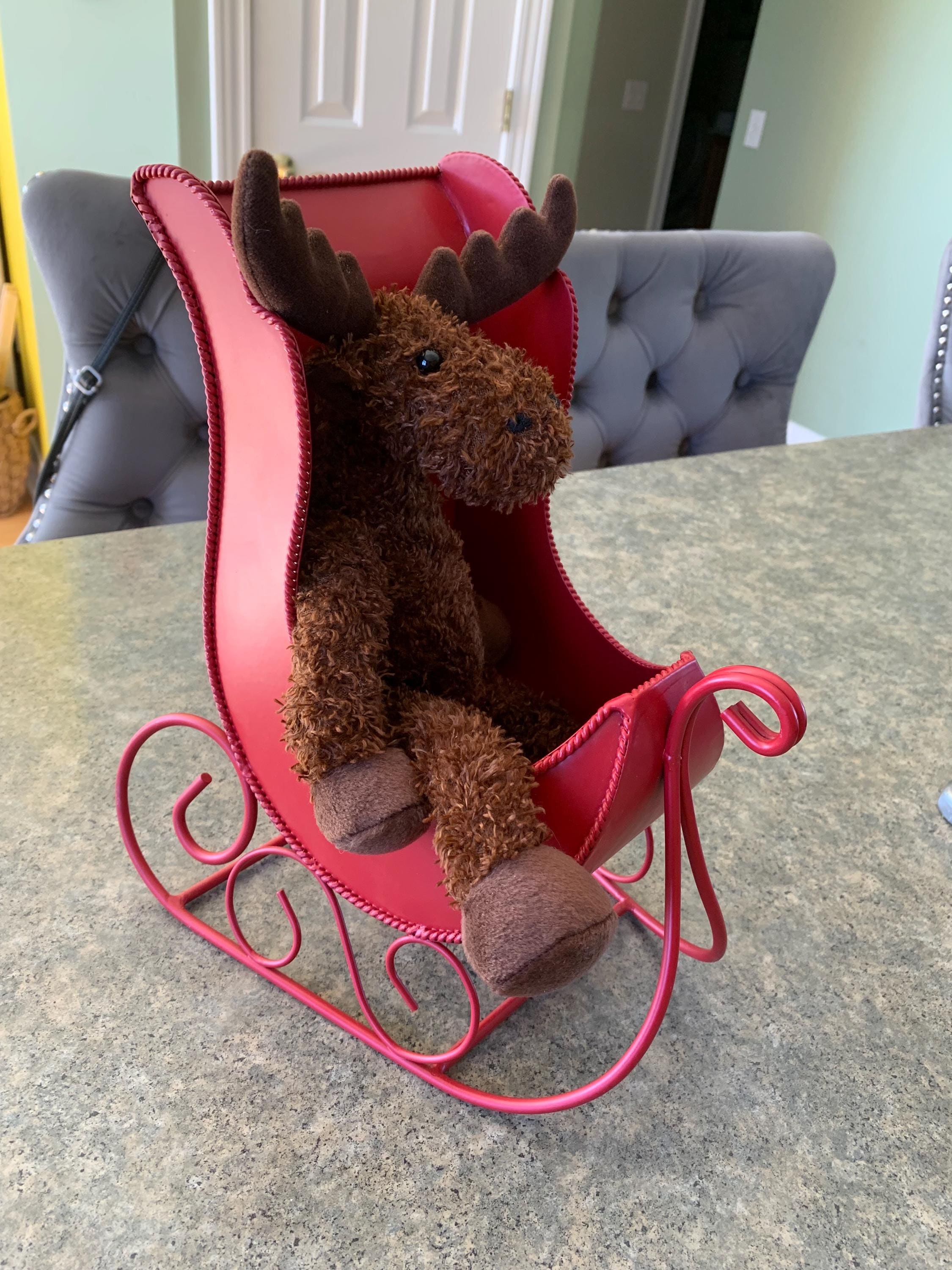Adorable Red Metal Sleigh With Moose for Decor 11.5x9.5” for Porch or ...