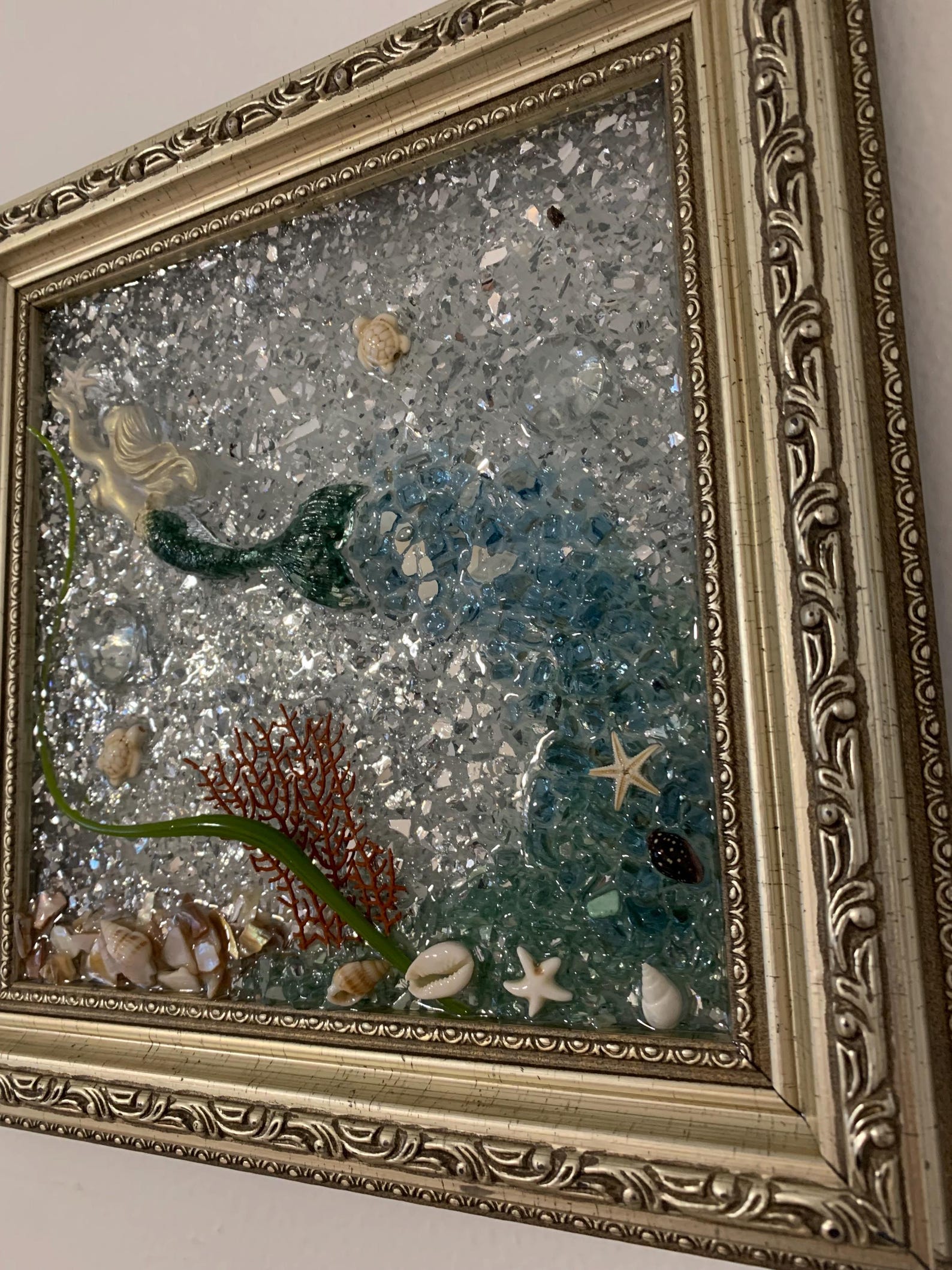 Mermaid in Ocean Glass Resin Art for Decor 11”x11” - Etsy