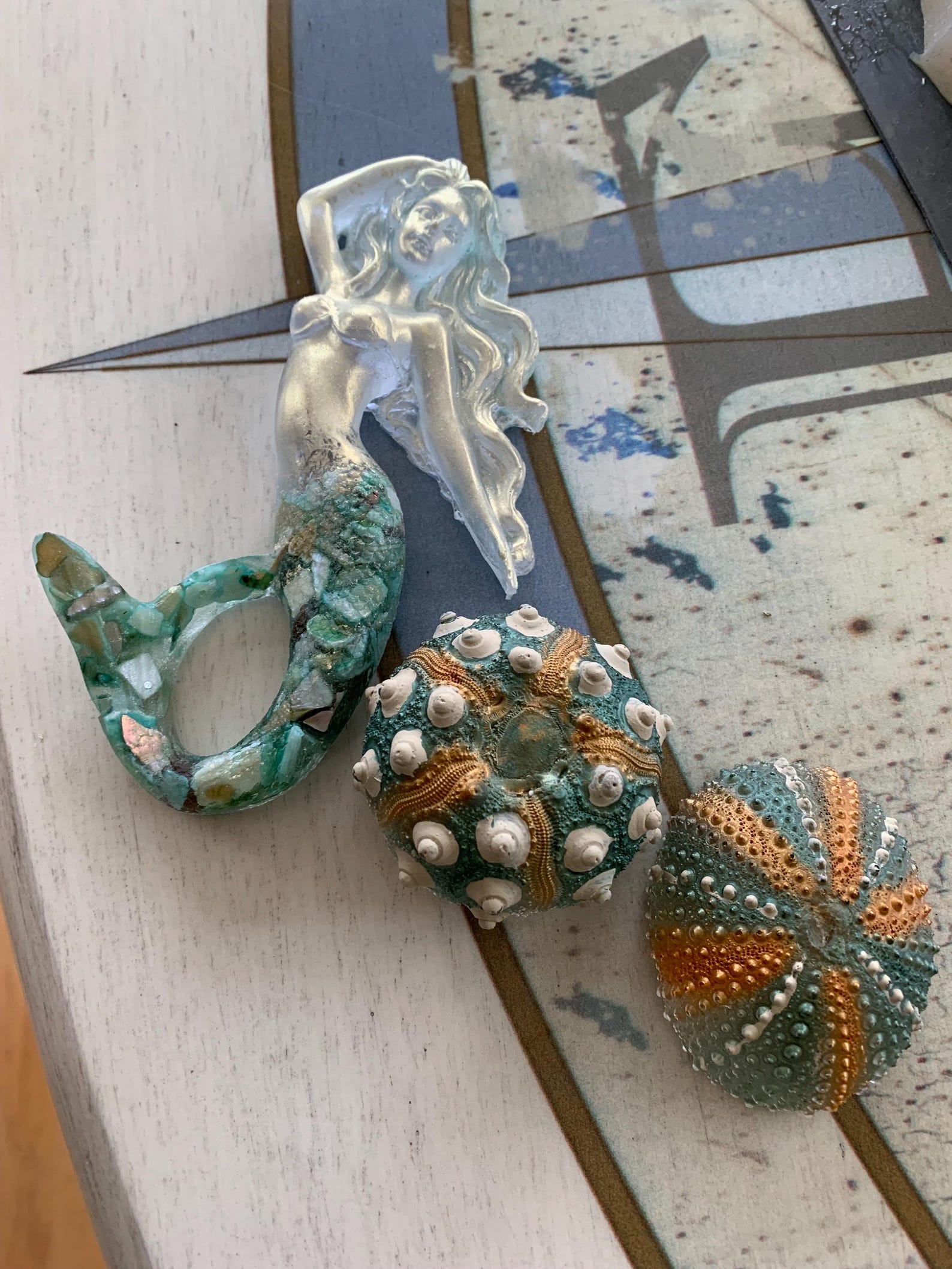 3 Beautiful Mermaid & Sea Urchins Resin Art for Decor or Crafts - Etsy