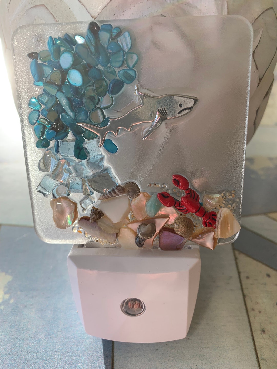 Shark and Lobster in Ocean Scene Dusk to Dawn Night Light - Etsy