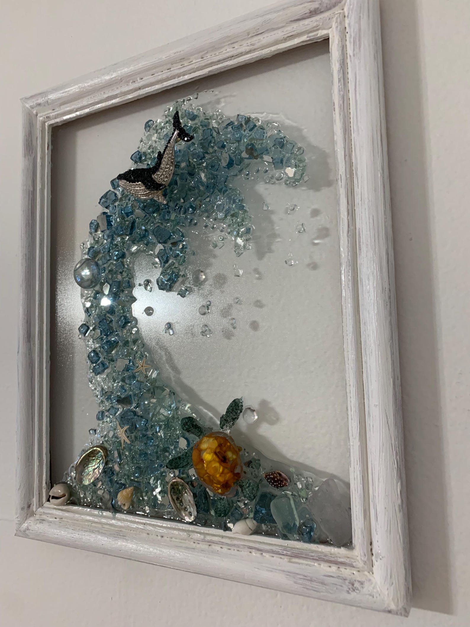 Whale in Ocean Glass Art Resin for Decor 11.5”x9.5” - Etsy
