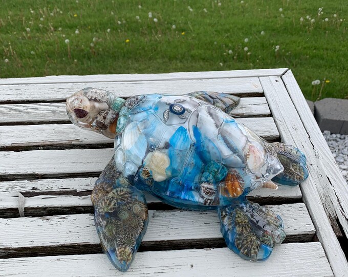 Giant! Beautiful! Sea Turtle Resin Art 12”x12” for Porch,garden, or ...