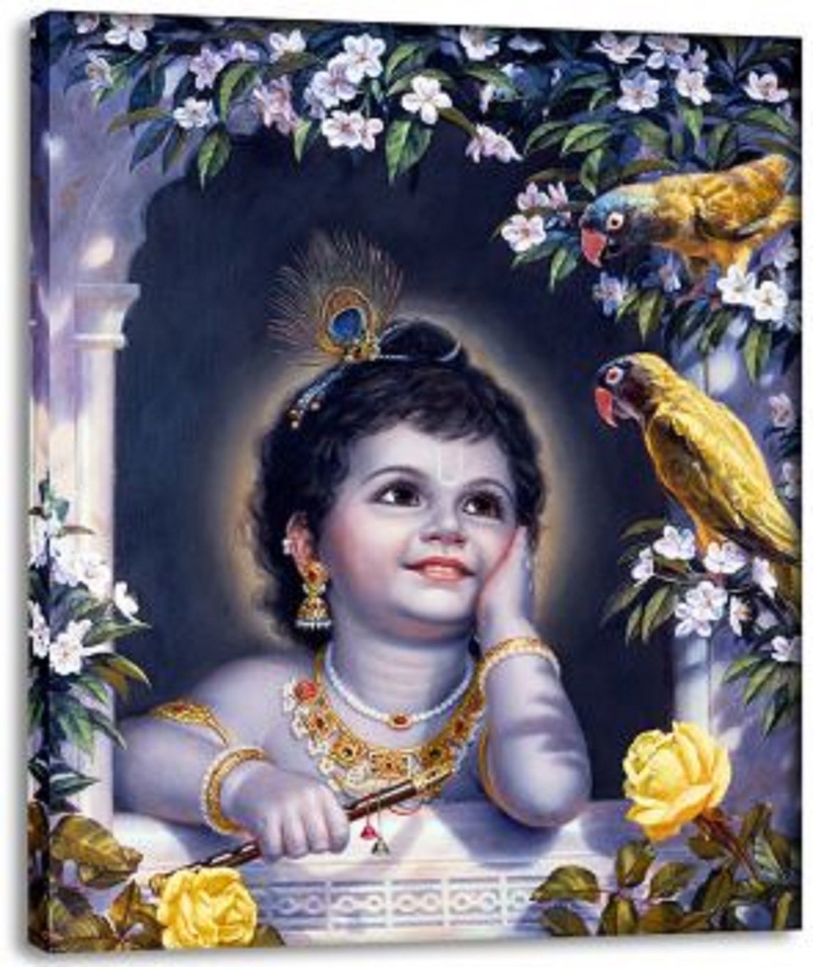 Krishna With Parrots CV27TC Canvas 10X12 - Etsy