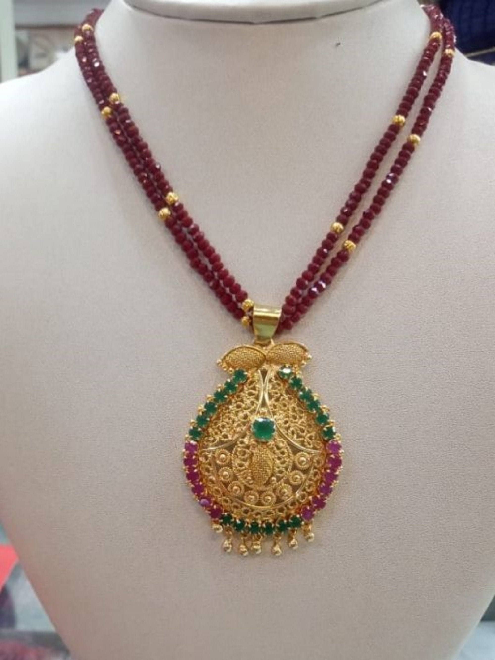 Krishna Beautiful locket with art Ruby and crytals beads chain | Etsy