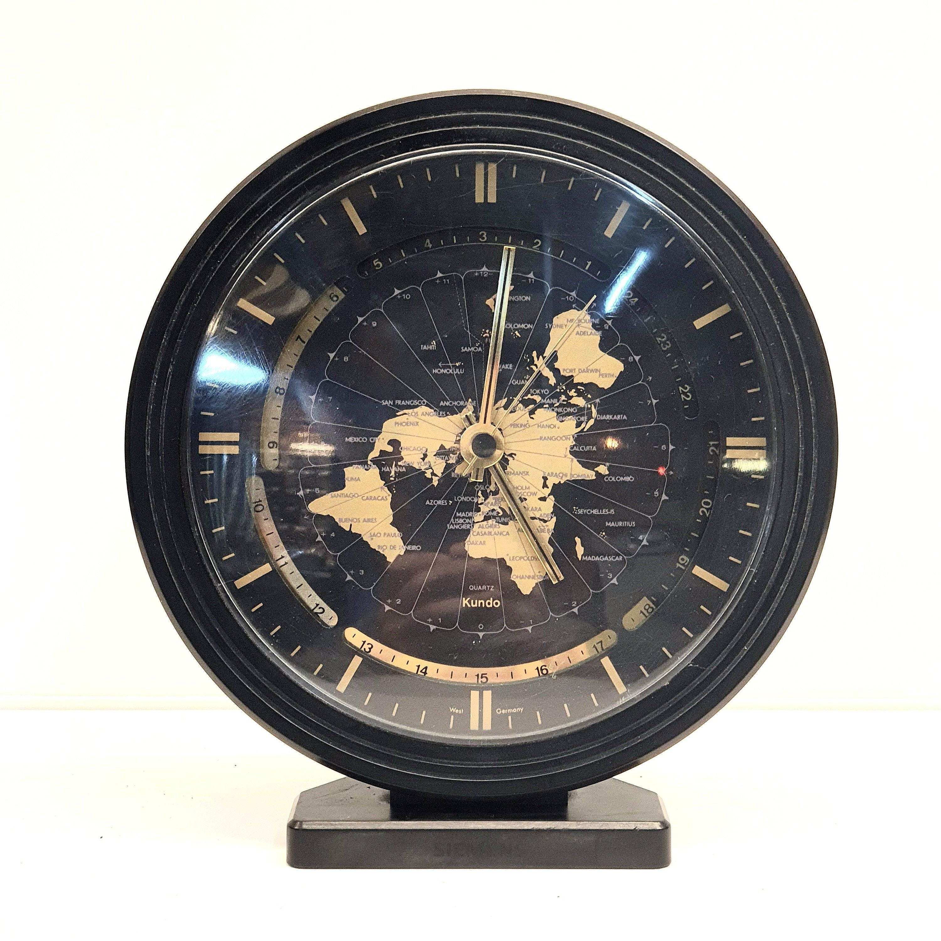Vintage KUNDO Table Clock 80's Quartz, World Map and Time. Mid Century Modern - Etsy