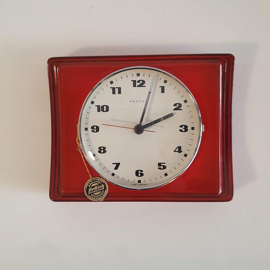 Vintage Red Ceramic Wall Clock From Hettich W. Germany Mid Century ...