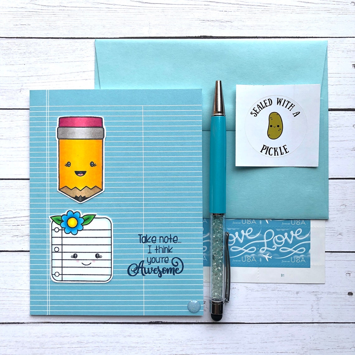 Teacher Greeting Card Teacher Note Card Pencil Card | Etsy