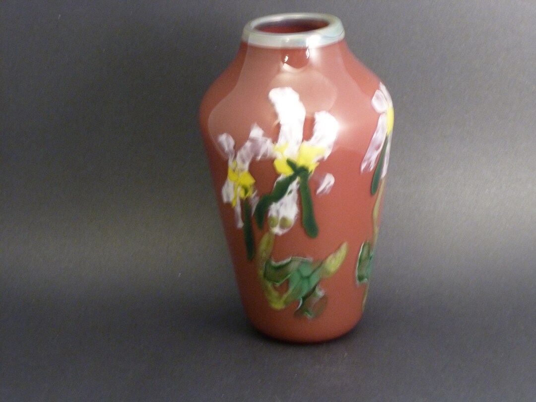 Brwon Glass Vase With Colorful Flowers - Etsy