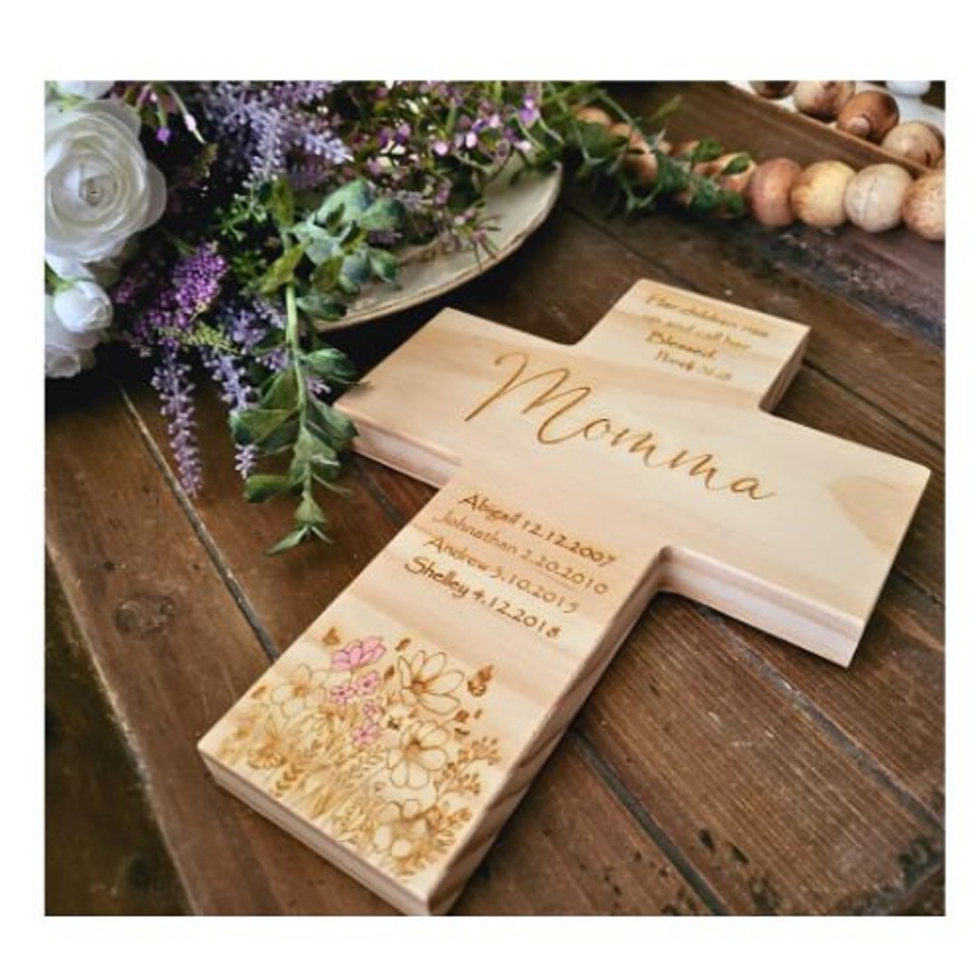 Personalized Wood Cross: Engraved With Names & Birthdates - Etsy