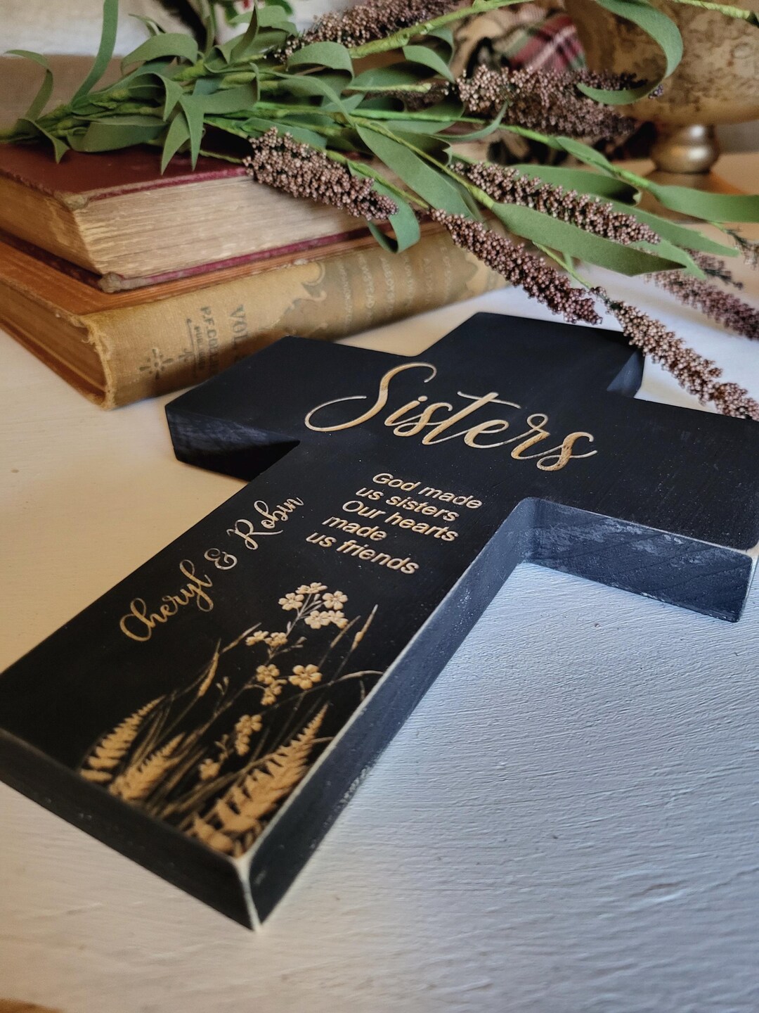 Personalized Sisters Wooden Cross: Engraved Vintage-style Gift - Etsy