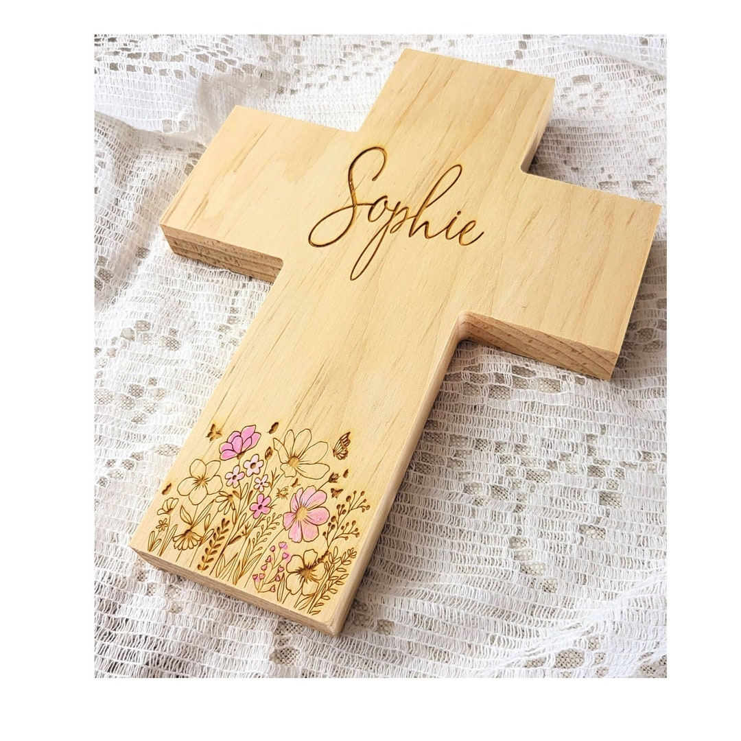 Personalized Wood Cross: Baptism, First Communion, Godparent Gift - Etsy