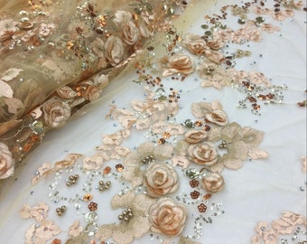 Beaded lace fabric | Etsy